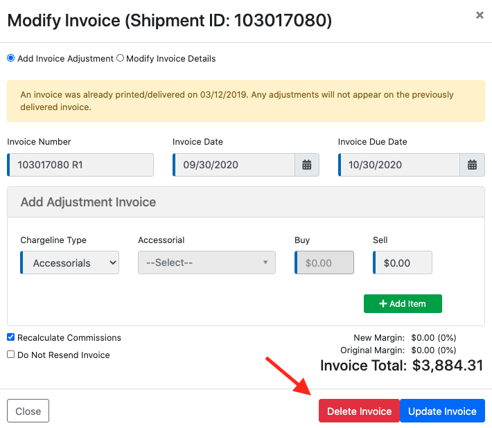 Remove Invoice from Statement